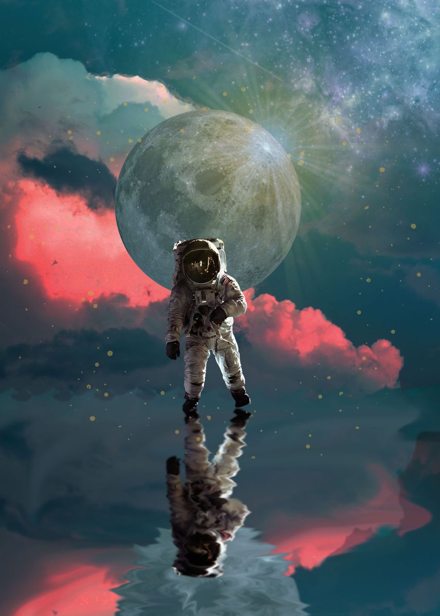 'astronaut space stars moon' Poster, picture, metal print, paint by ...