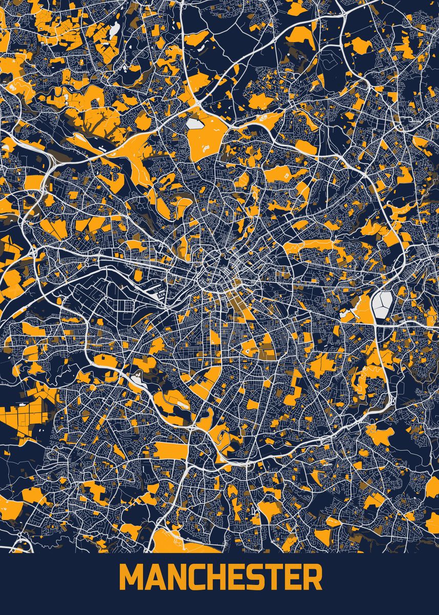 'Manchester City Map' Poster, picture, metal print, paint by Nae | Displate