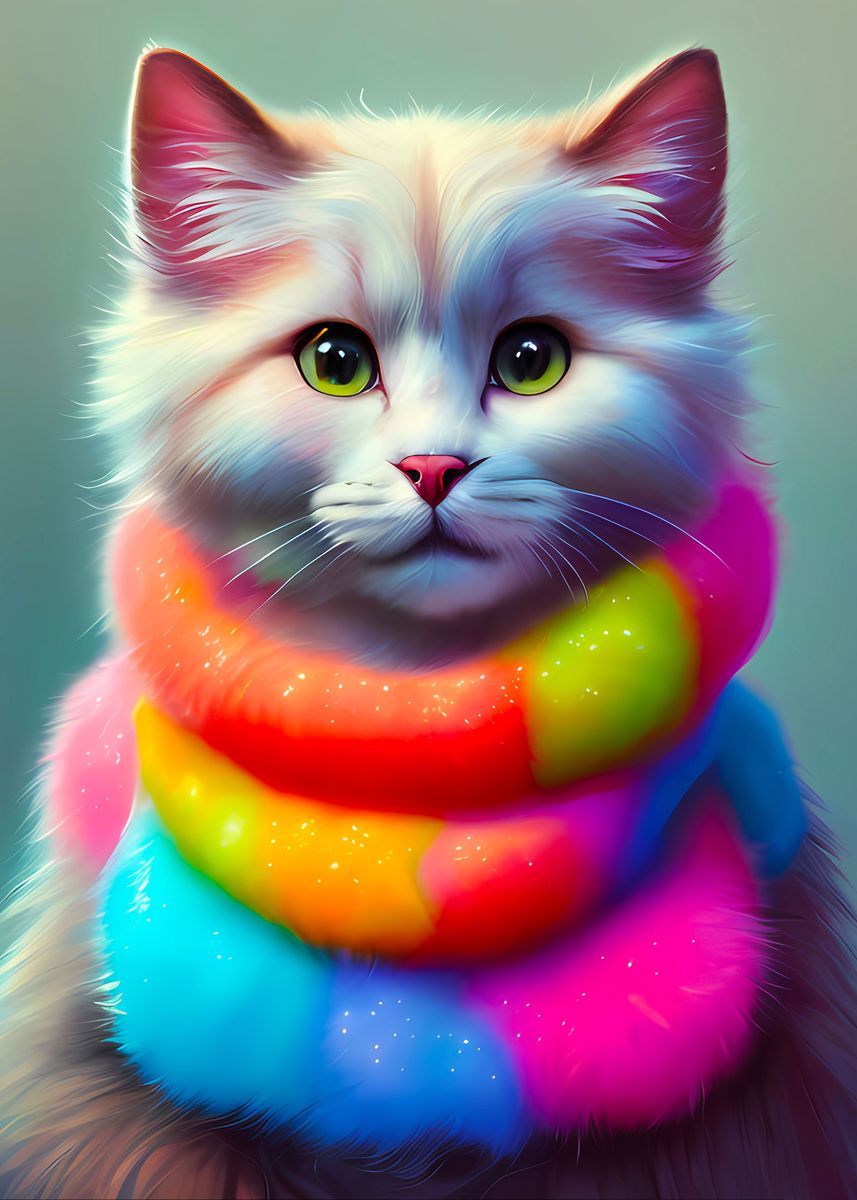 'cute fluffy cat' Poster, picture, metal print, paint by Hafis | Displate