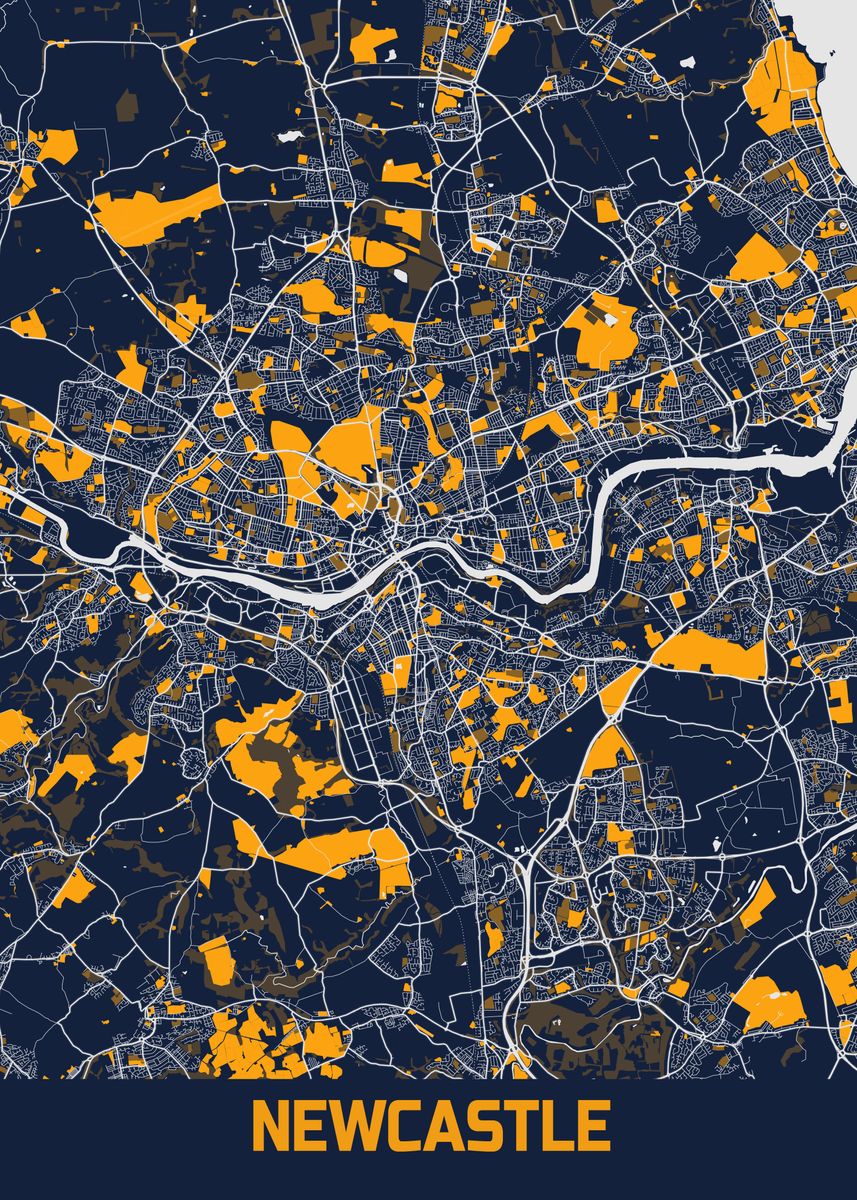 'Newcastle City Map' Poster, picture, metal print, paint by Nae | Displate