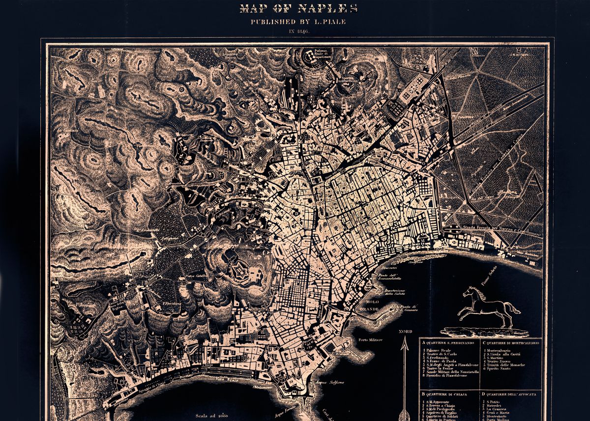 'Vintage black Naples map' Poster by Bar Vardi | Displate