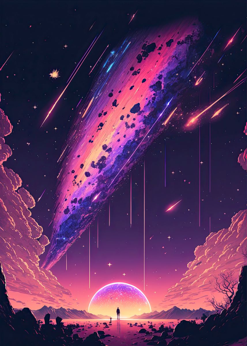 'Meteor shower' Poster, picture, metal print, paint by KyzArt | Displate
