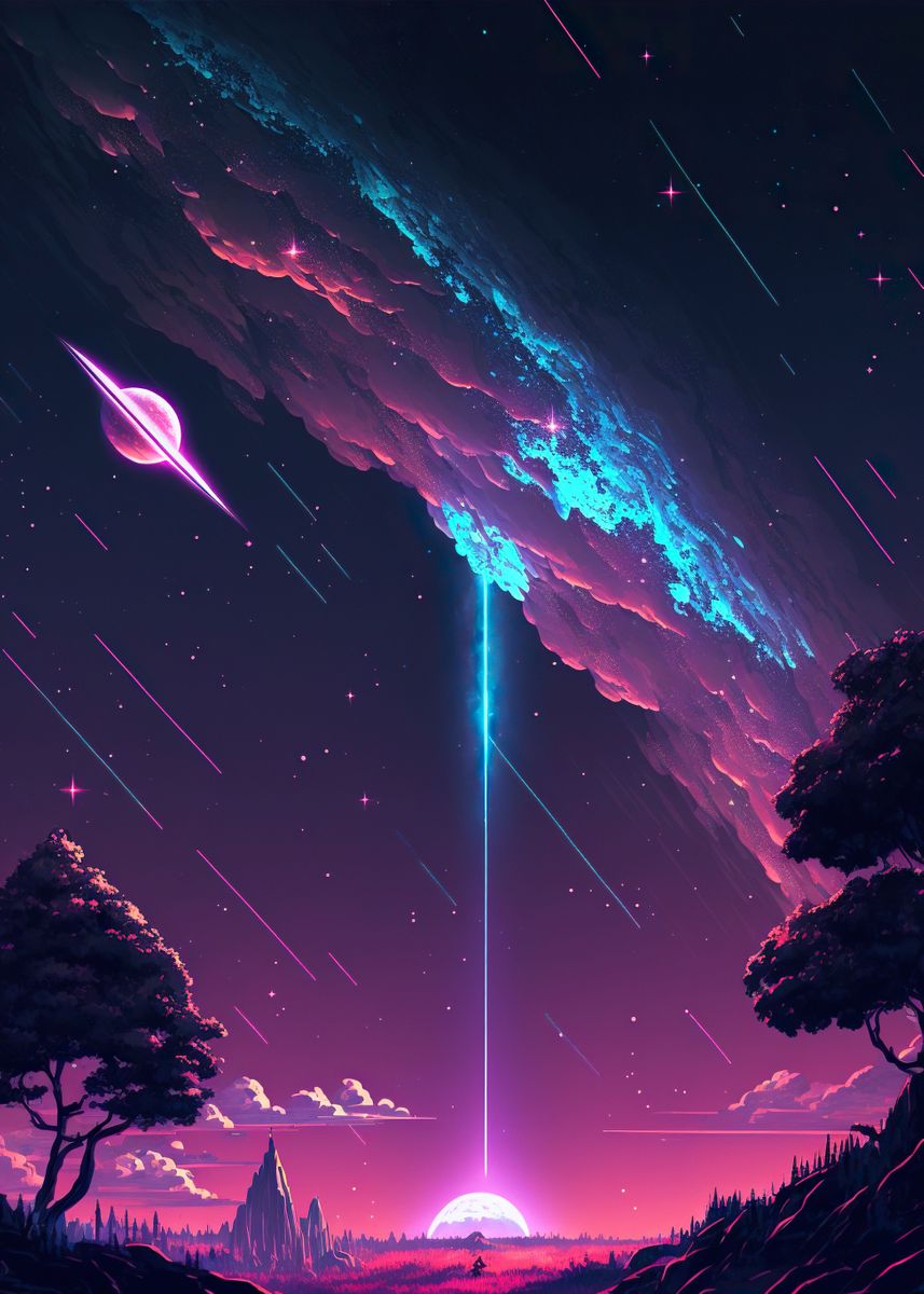 'Meteor shower' Poster, picture, metal print, paint by KyzArt | Displate