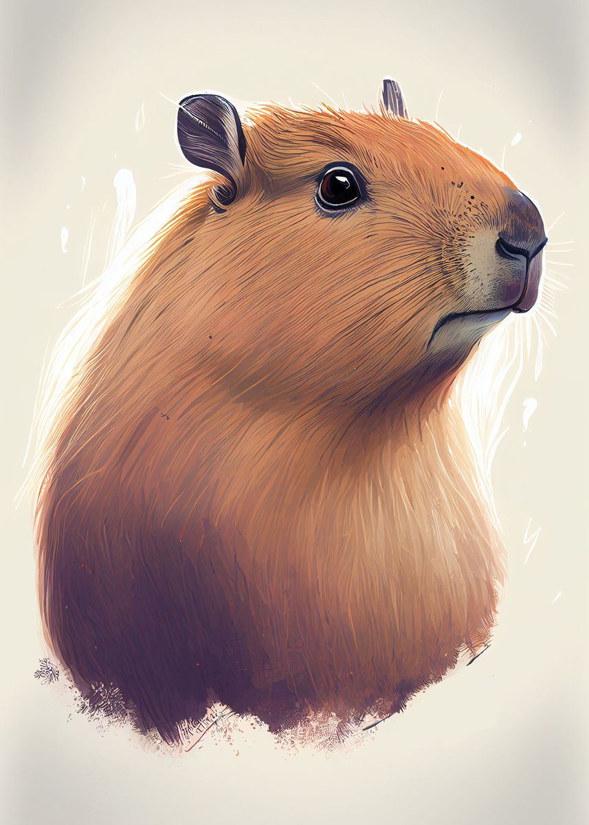 'Capybara Animal Drawing' Poster, picture, metal print, paint by ...