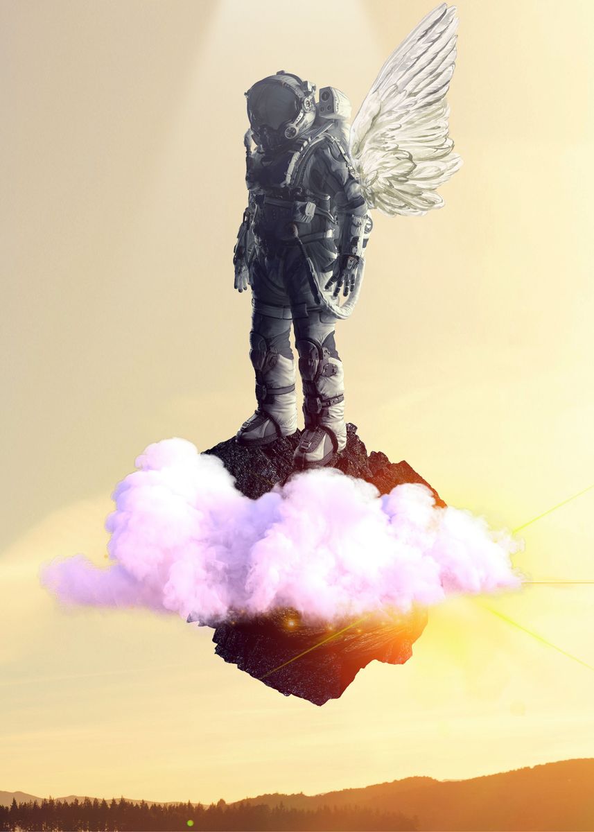 'astronaut surreal flying ' Poster, picture, metal print, paint by noer ...