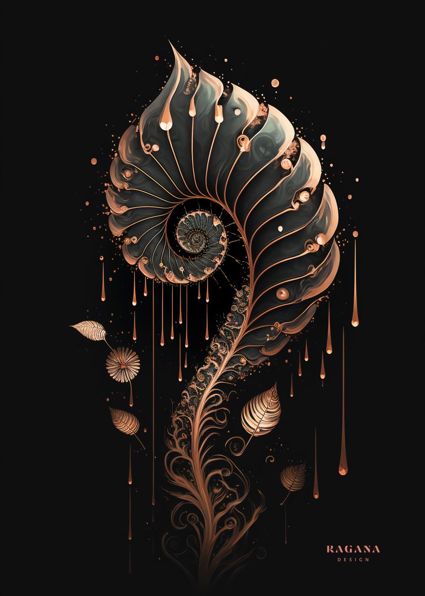'Rose Gold Fibonacci Style' Poster, picture, metal print, paint by ...