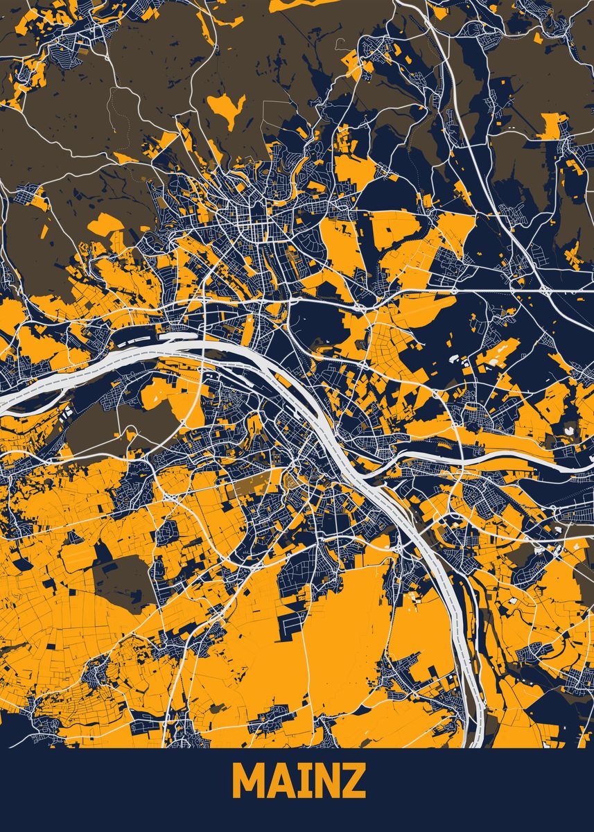'Mainz City Map' Poster, picture, metal print, paint by Nae | Displate