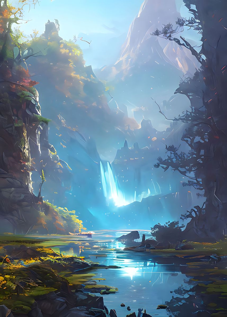 'Scret Nature Waterfall' Poster, picture, metal print, paint by Alex ...