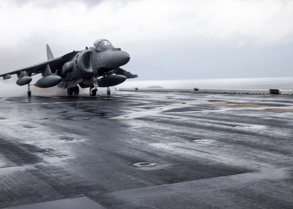 'Harrier AV8B on Deck' Poster by Tim | Displate