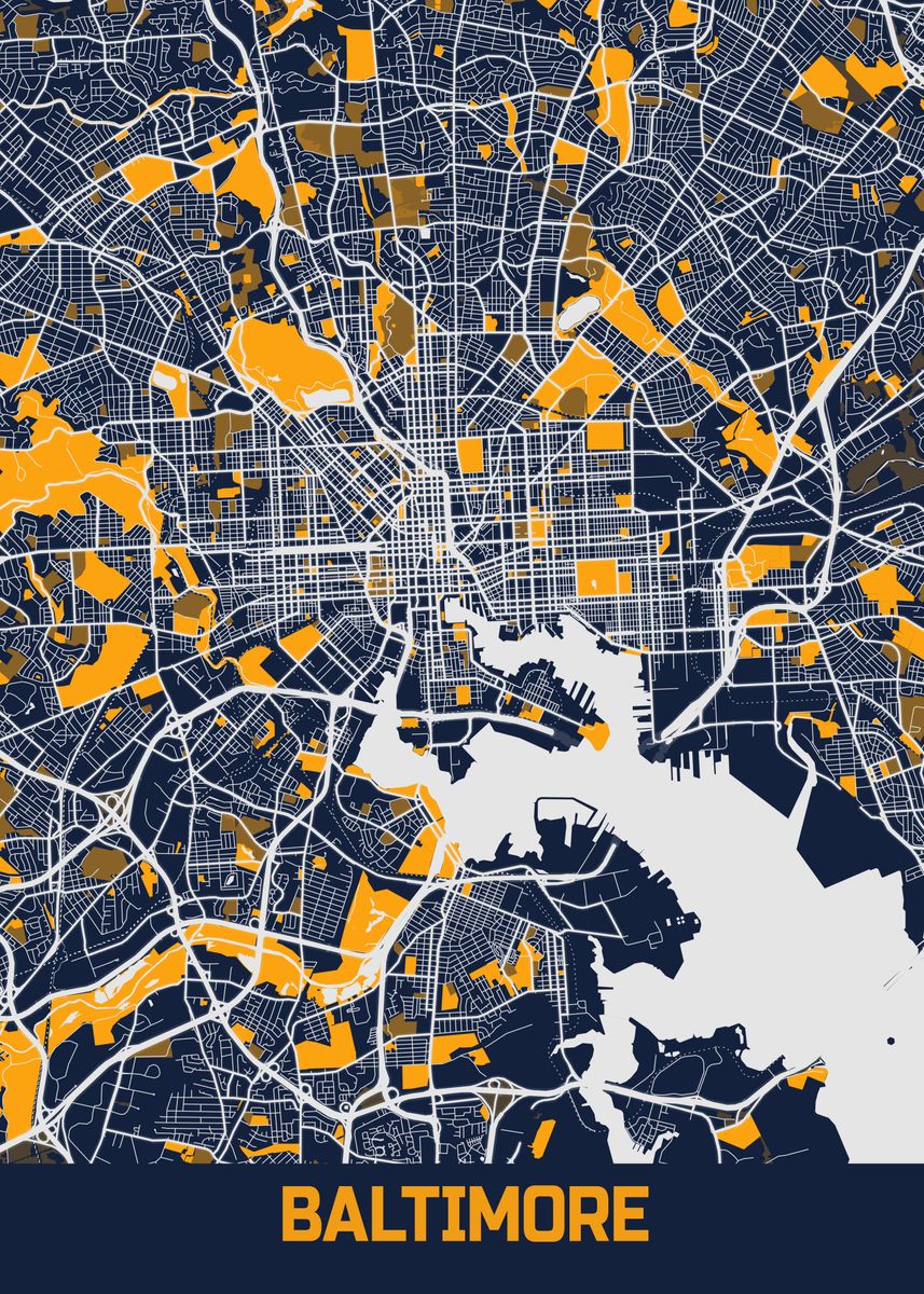 'Baltimore City Map' Poster, picture, metal print, paint by Nae | Displate
