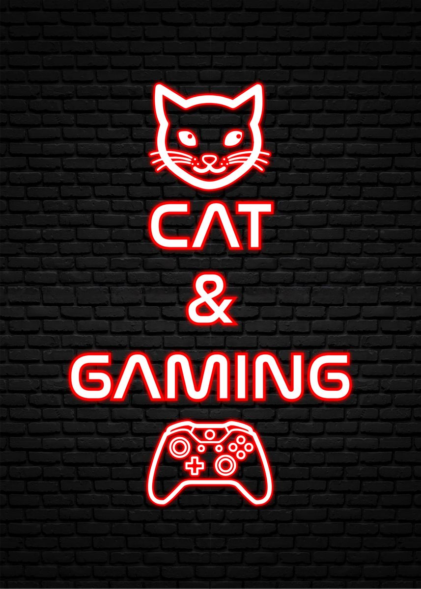 'cat and gaming' Poster, picture, metal print, paint by Exclusive Metal ...