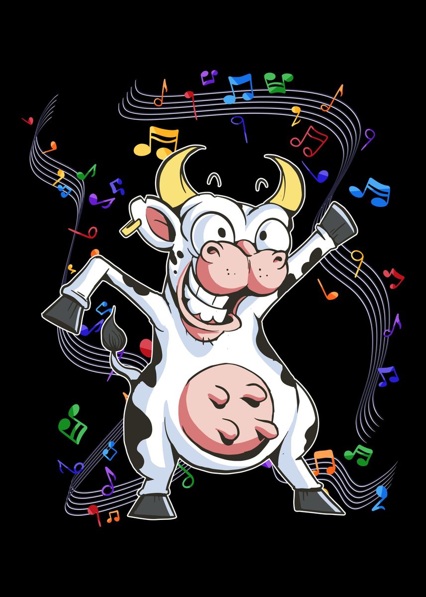 'Crazy cow dances at her bi' Poster, picture, metal print, paint by ...