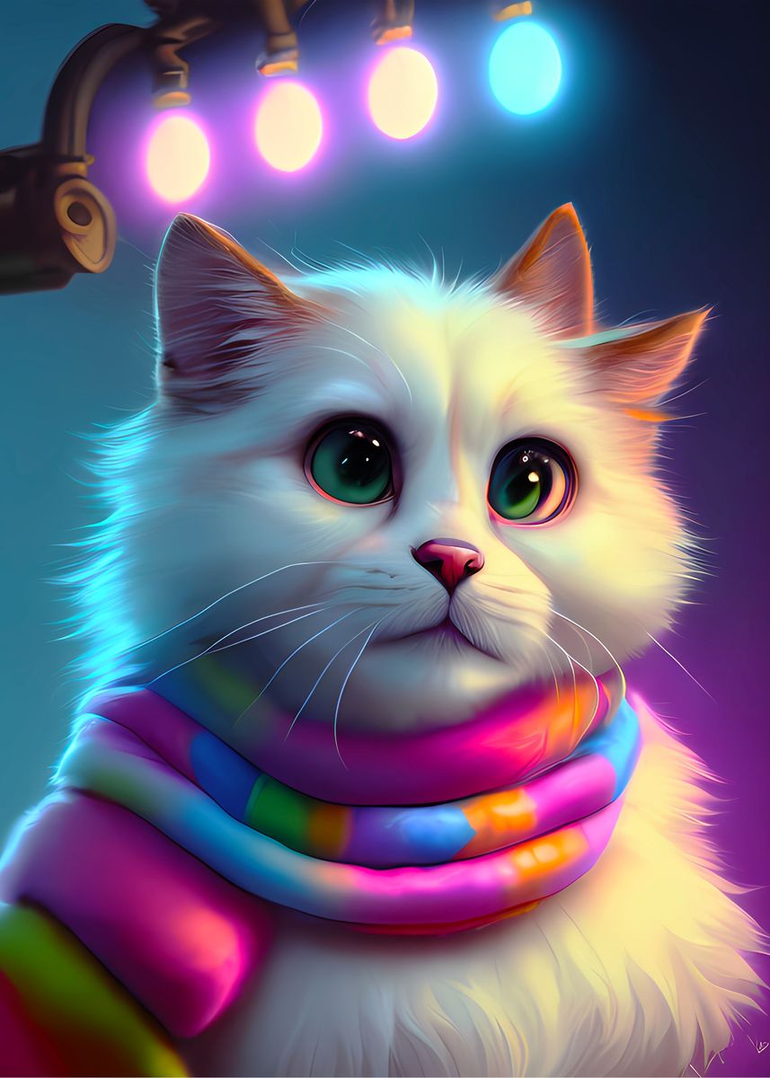 'cute cat' Poster, picture, metal print, paint by Hafis | Displate