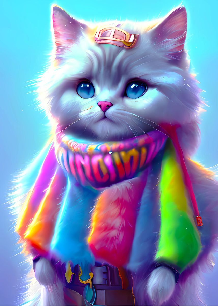 'cute cat' Poster, picture, metal print, paint by Hafis | Displate