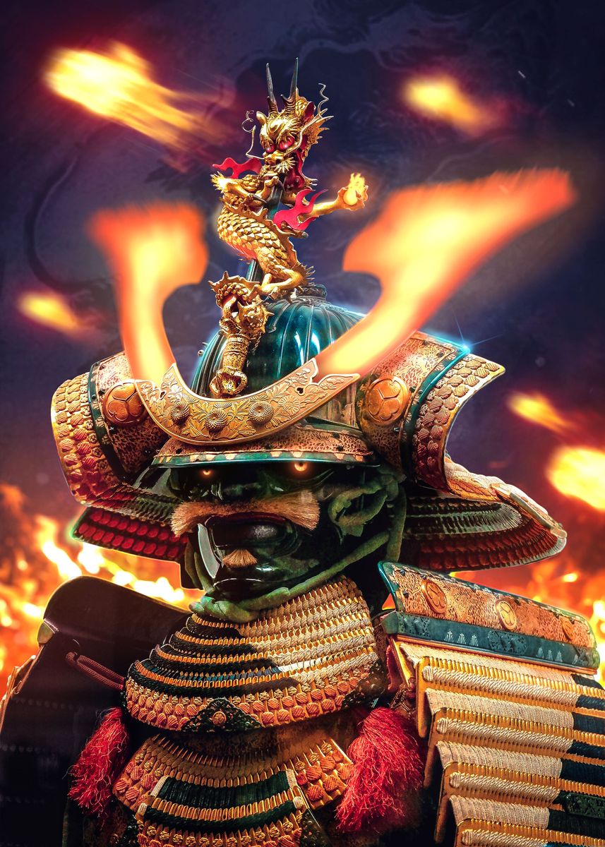 'Dragon samurai warrior' Poster, picture, metal print, paint by ...