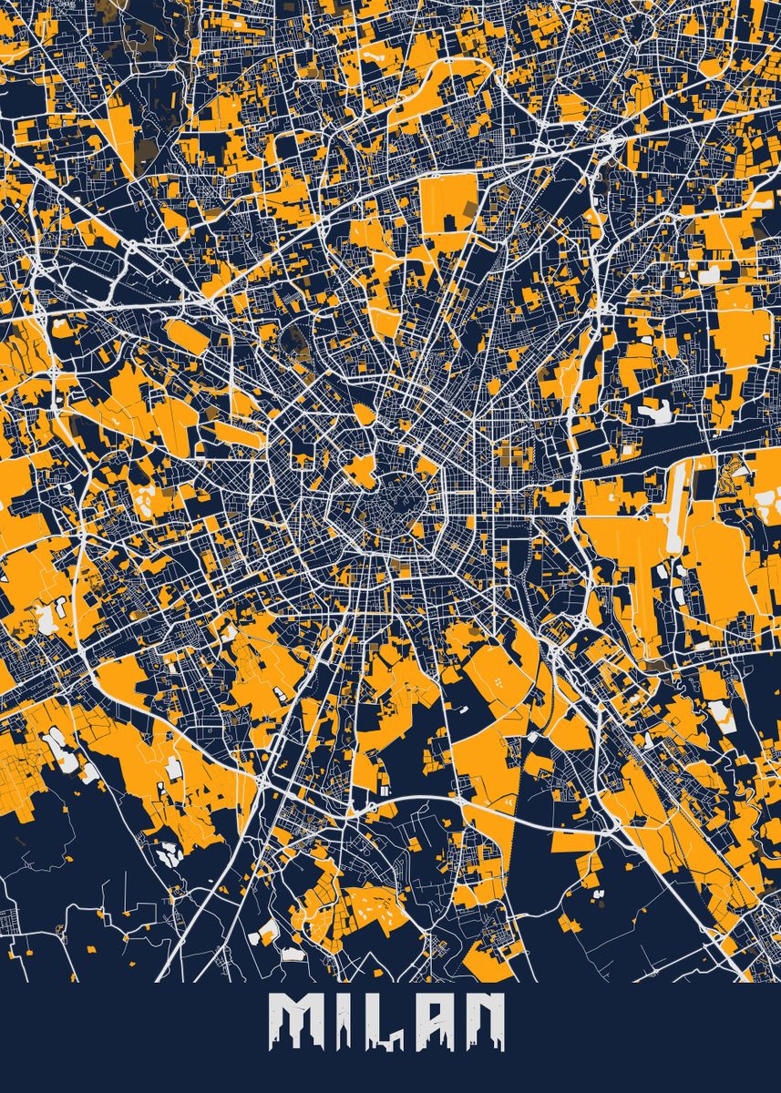 'Milan Map' Poster, picture, metal print, paint by Mccyle Khan | Displate