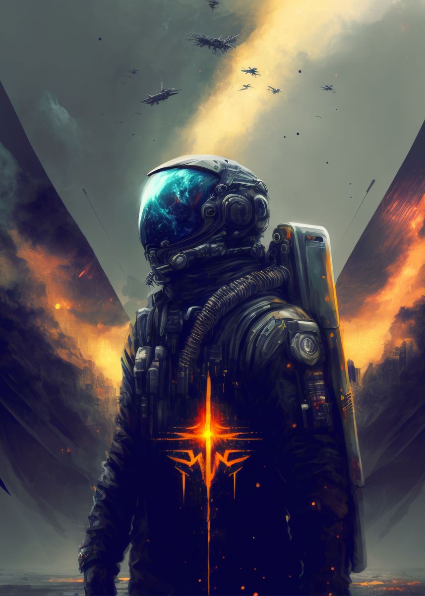 'Astronaut with Flames' Poster, picture, metal print, paint by ...