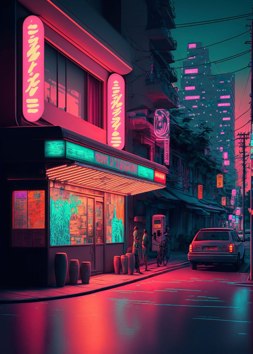'Night life' Poster, picture, metal print, paint by KyzArt | Displate