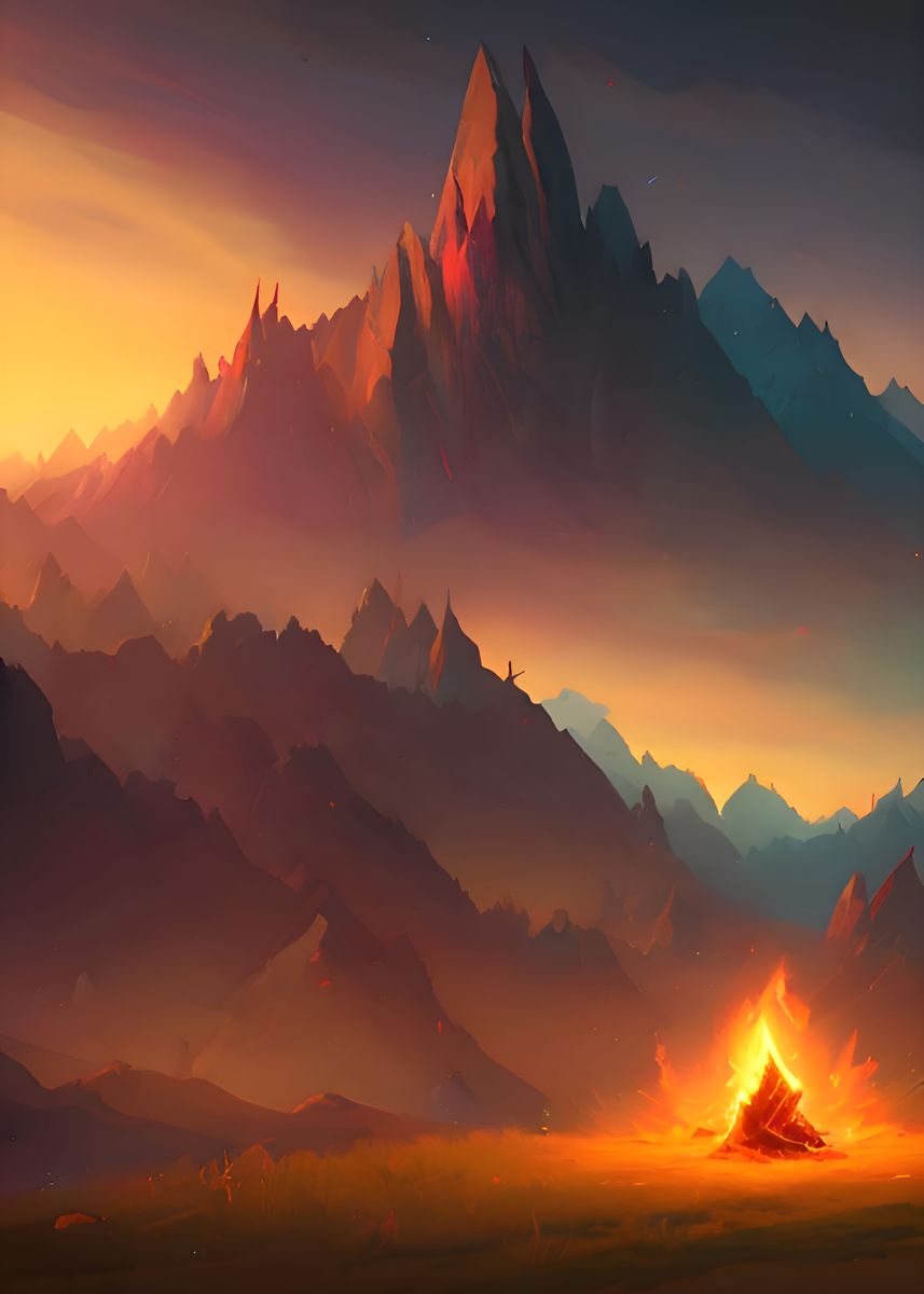 'Bonfire Nature Mountains' Poster, picture, metal print, paint by ...
