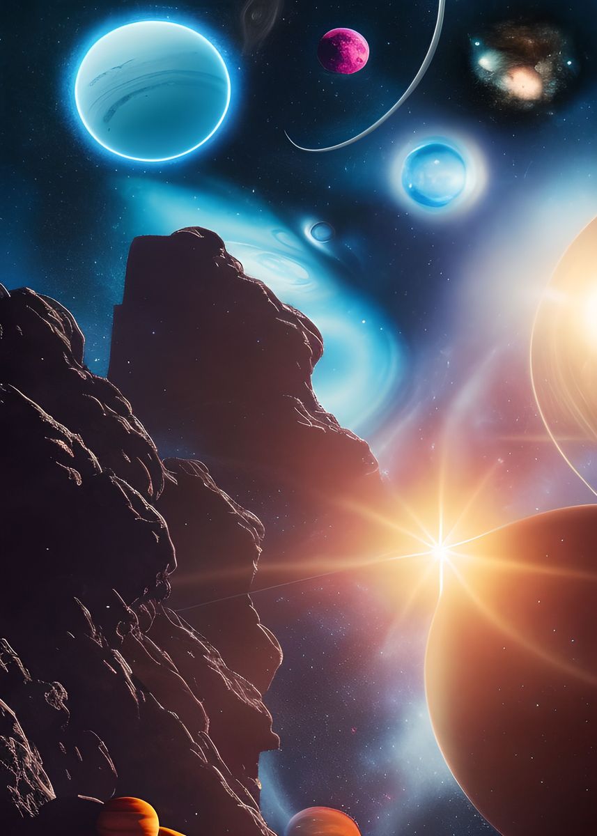 'Blue and purple planets' Poster, picture, metal print, paint by ...