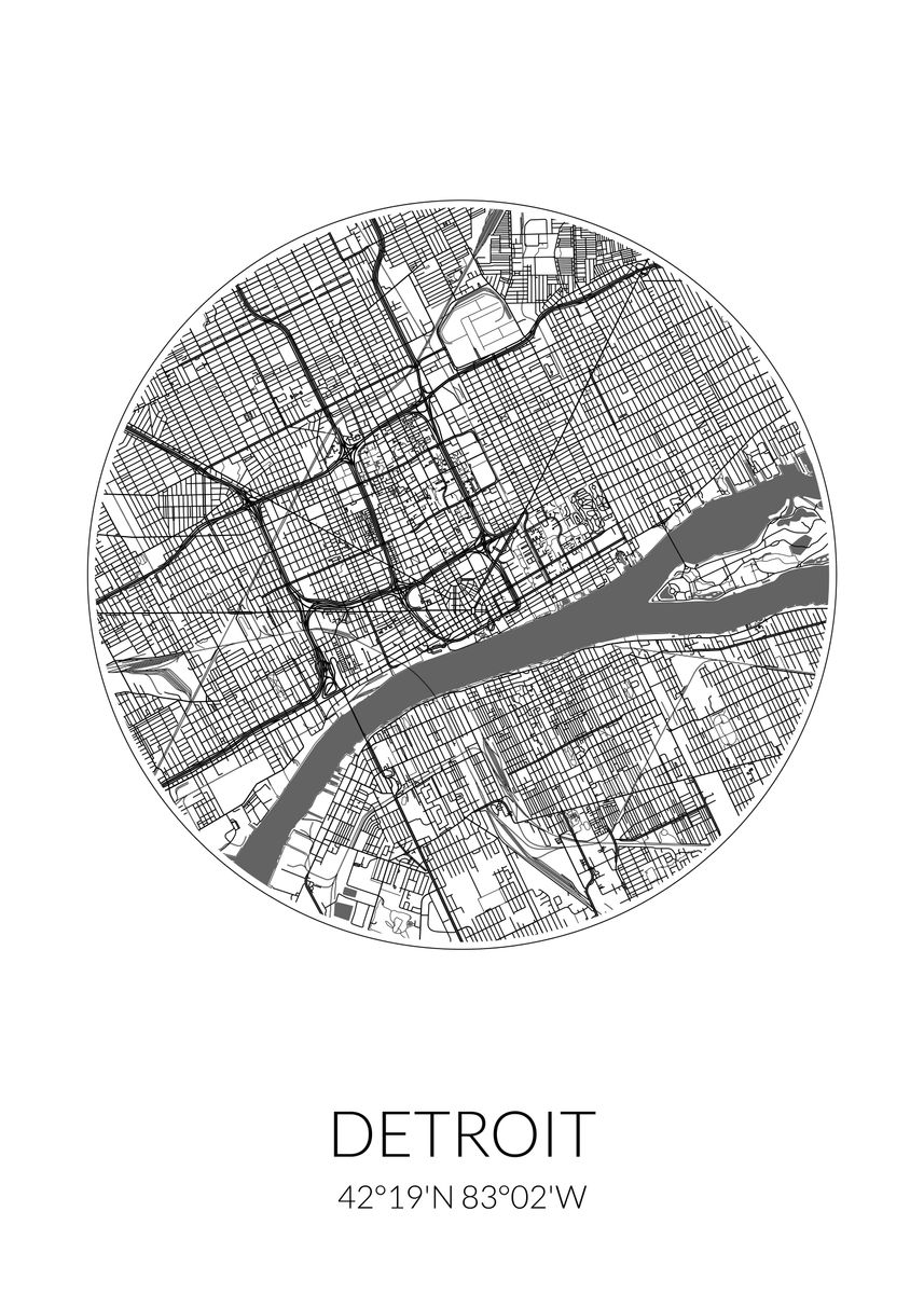 'Detroit City Map White' Poster, picture, metal print, paint by ...