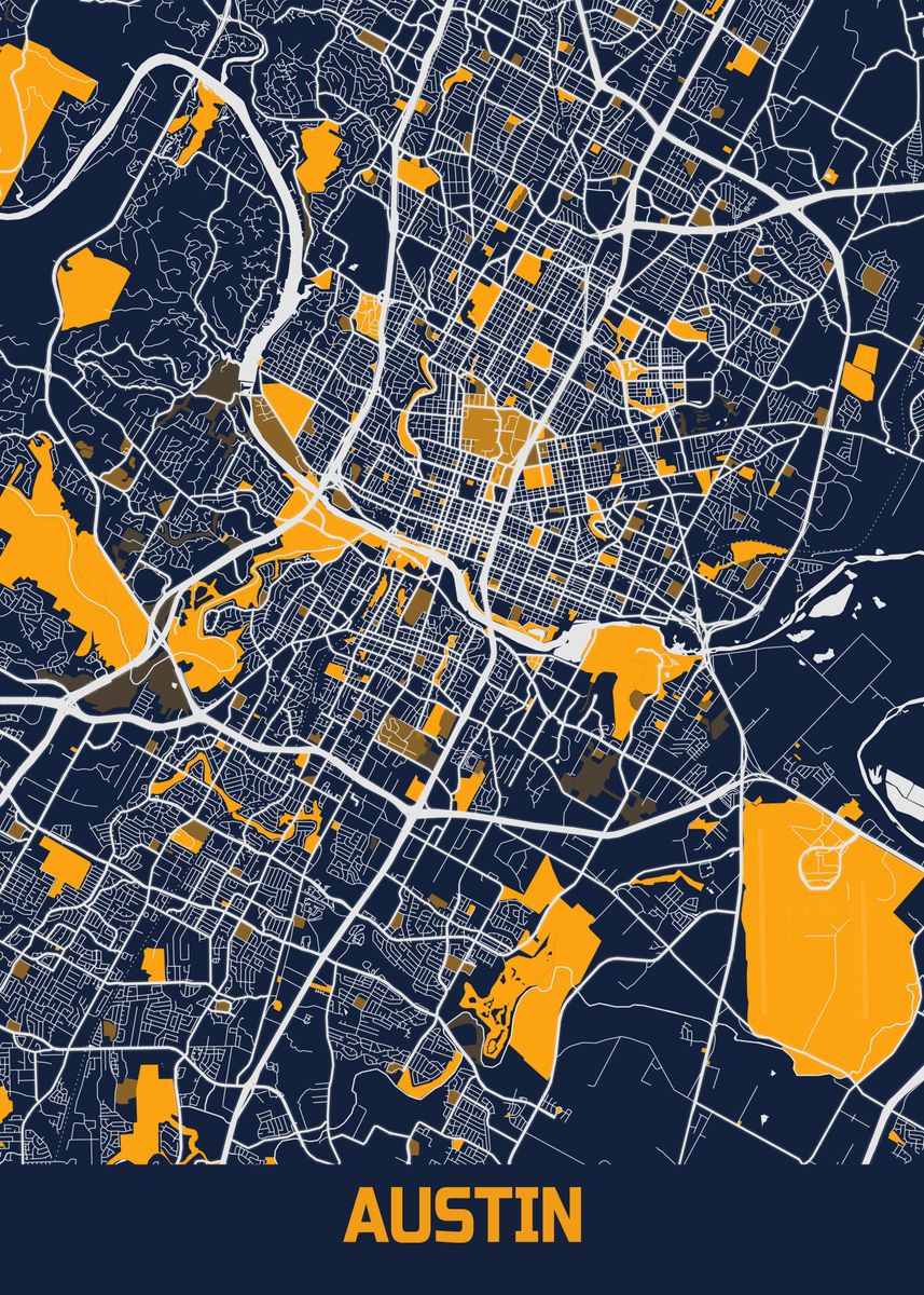 'Austin City Map' Poster, picture, metal print, paint by Nae | Displate