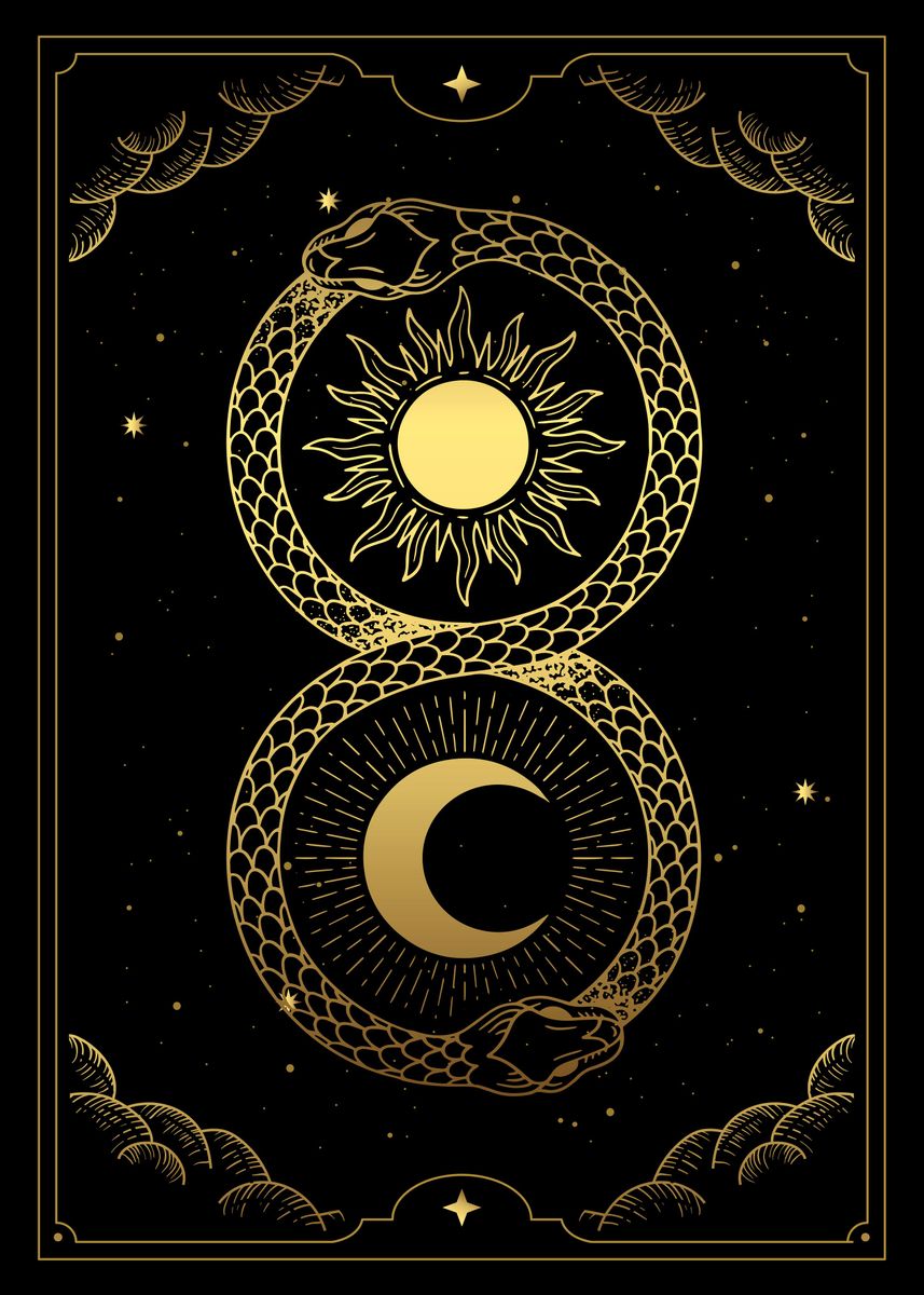 'Tarot Snake moon sun' Poster, picture, metal print, paint by Michael ...