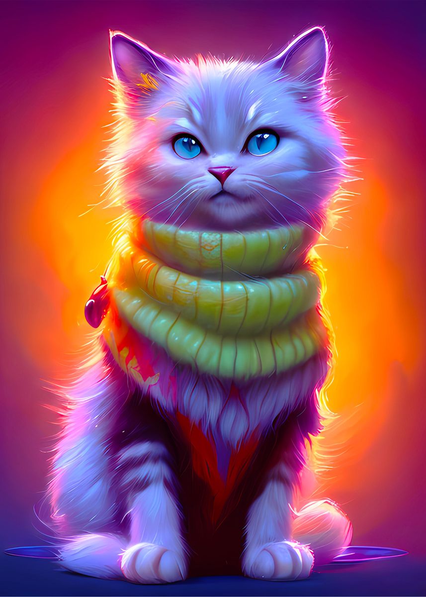 'cute cat' Poster, picture, metal print, paint by Hafis | Displate