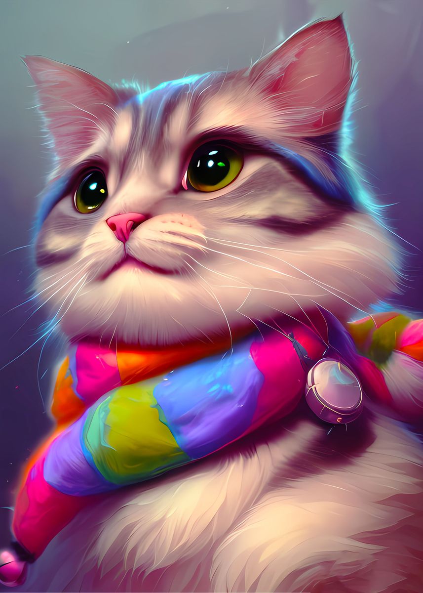 'cute cat' Poster, picture, metal print, paint by Hafis | Displate