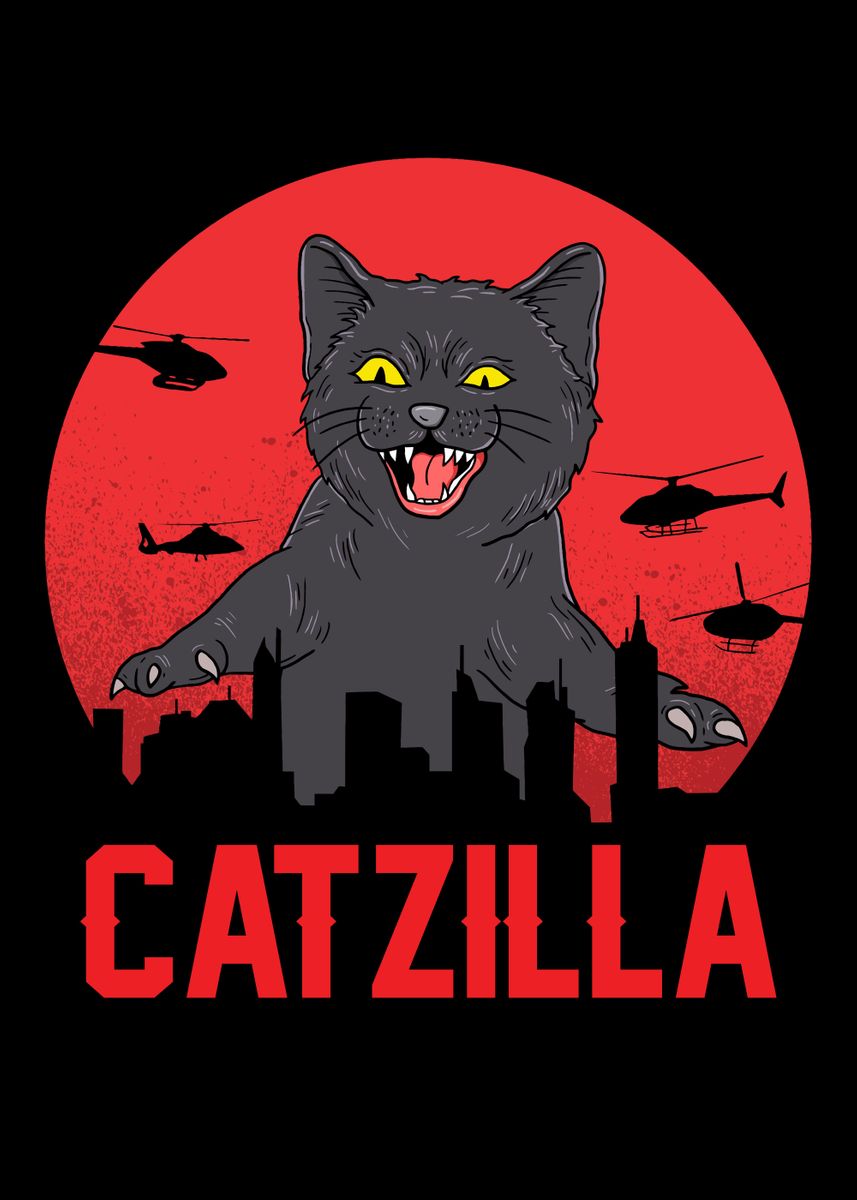 'Catzilla' Poster, picture, metal print, paint by crbn design | Displate