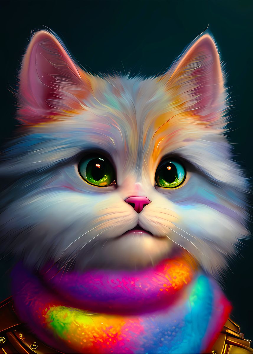 'cute cat' Poster, picture, metal print, paint by Hafis | Displate