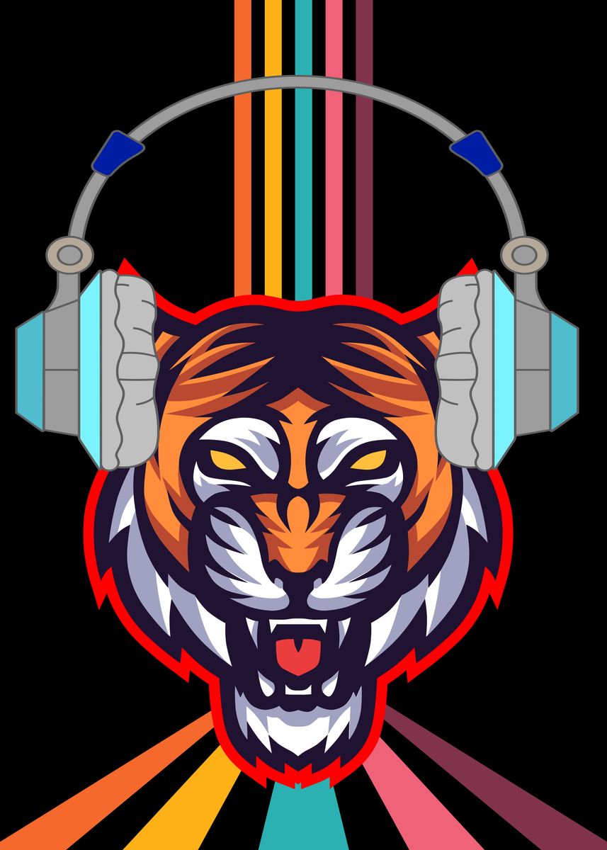 'TIGER DJ HEADPHONES' Poster, picture, metal print, paint by Atomic ...