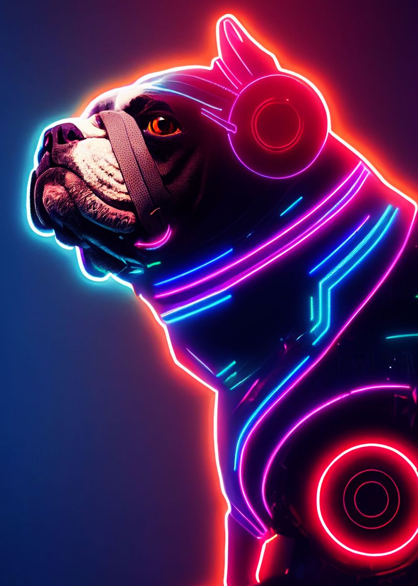 'vaporwave neon pitbull' Poster, picture, metal print, paint by Limited ...