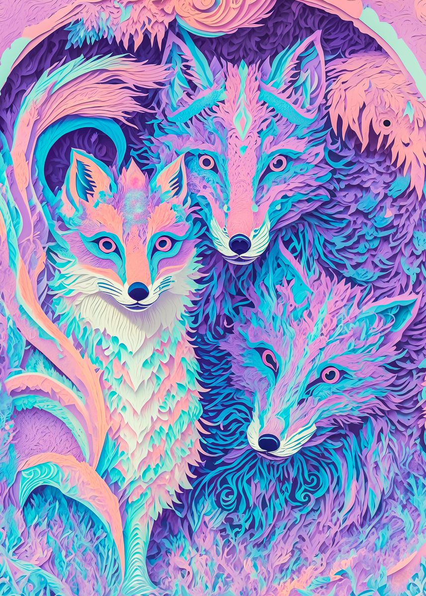 'Paper Cut Fox Family' Poster, picture, metal print, paint by Mikael ...