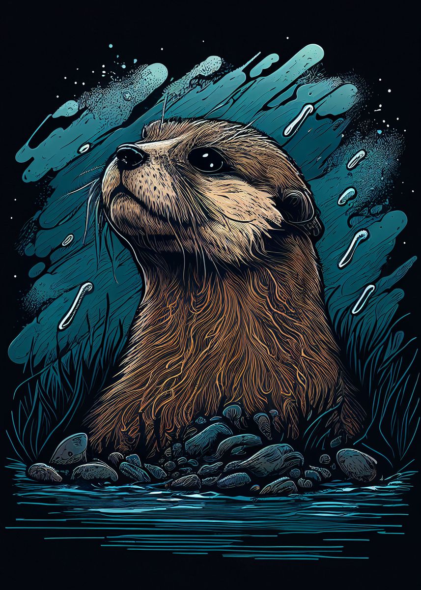 'Otter Water' Poster, picture, metal print, paint by DecoyDesign | Displate