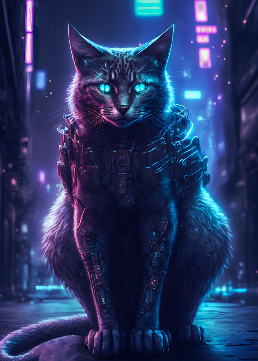'Cyberpunk cat' Poster, picture, metal print, paint by Iamloudness ...