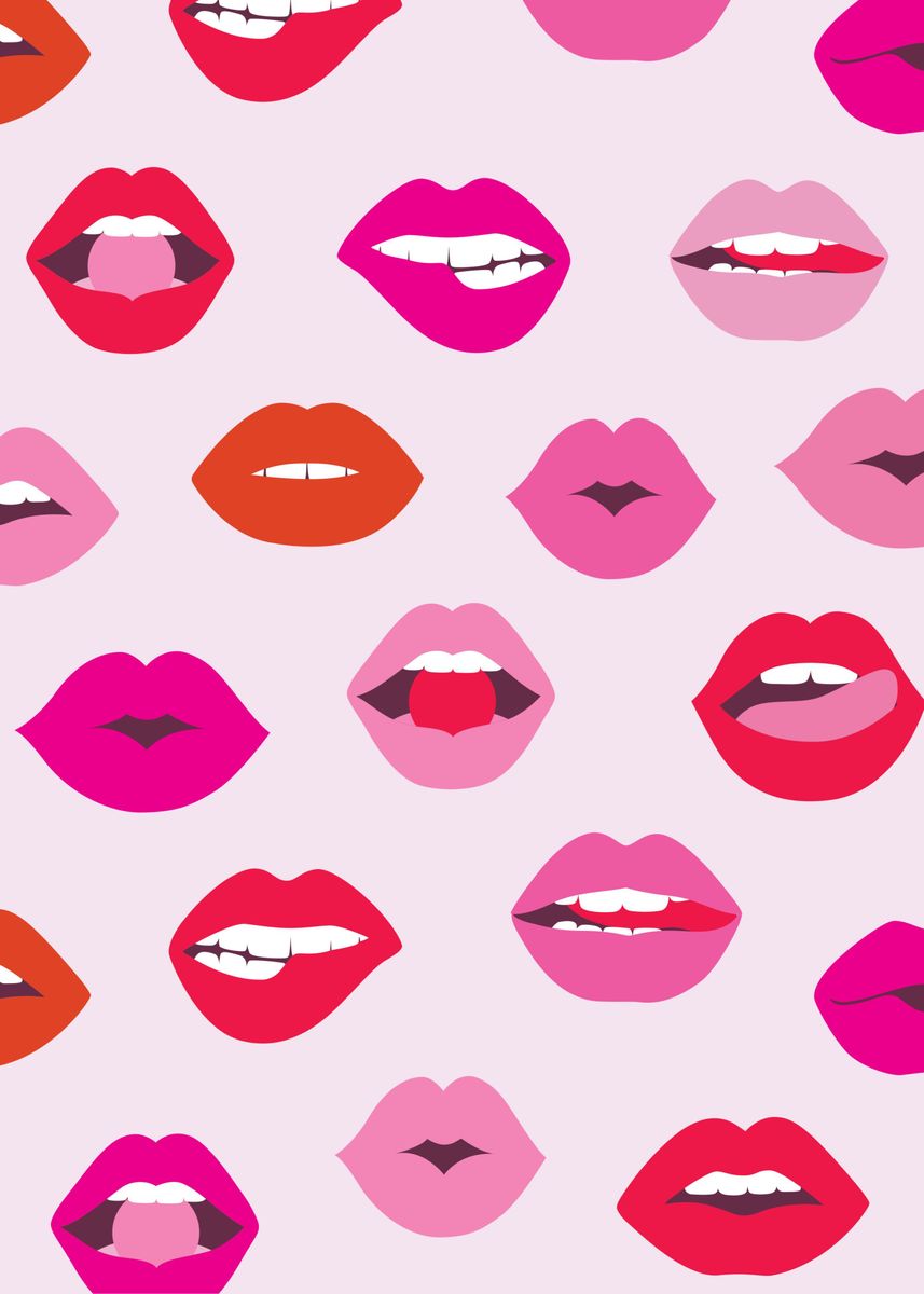 'Pink Red Lips Chart' Poster, picture, metal print, paint by Haus and ...