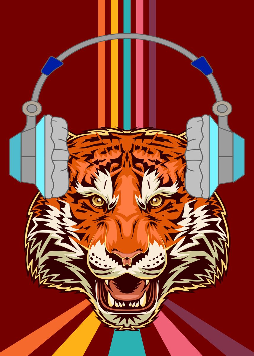 'TIGER RED DJ HEADPHONES' Poster, picture, metal print, paint by Atomic ...