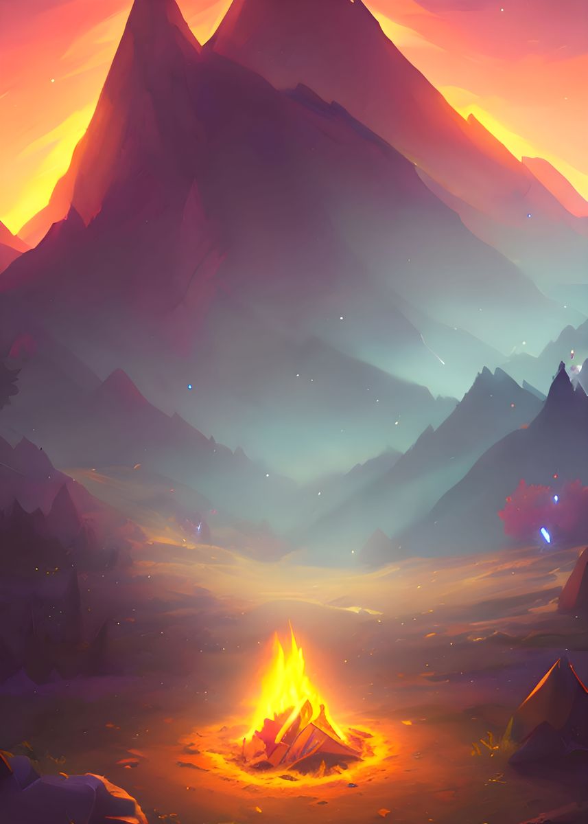 'Bonfire Mountains Nature' Poster, picture, metal print, paint by ...