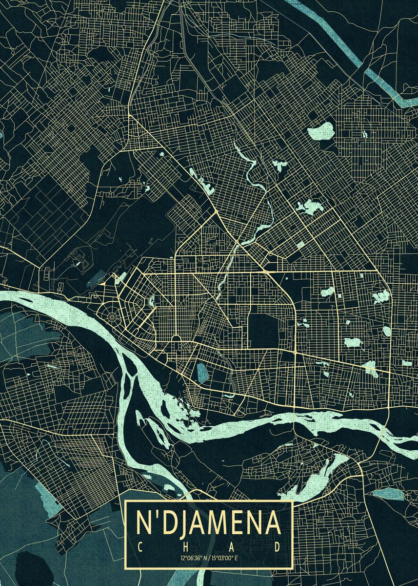 'N Djamena City Map Summer' Poster, picture, metal print, paint by ...