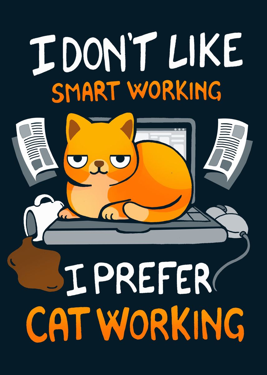 'Cat Working' Poster, picture, metal print, paint by Valentina Fabbri | Displate