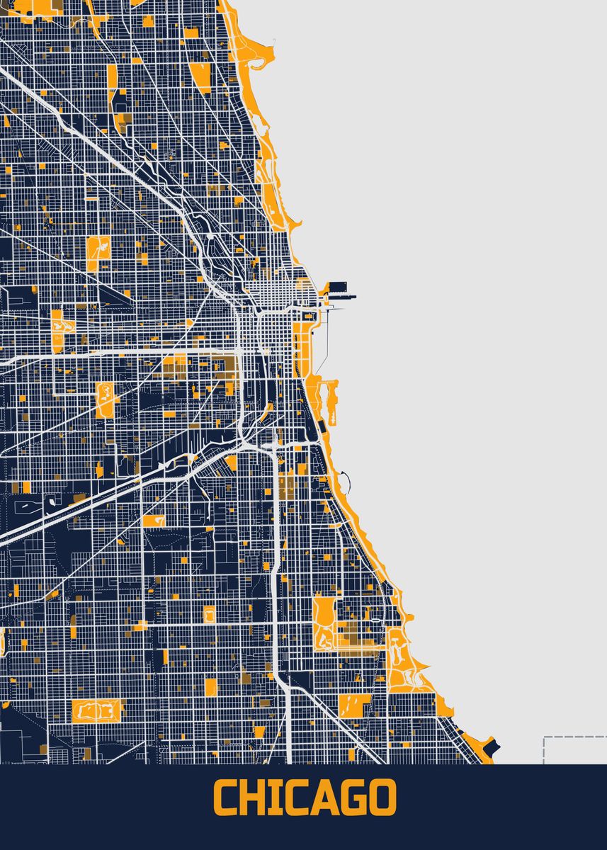 'Chicago City Map' Poster, picture, metal print, paint by Nae | Displate