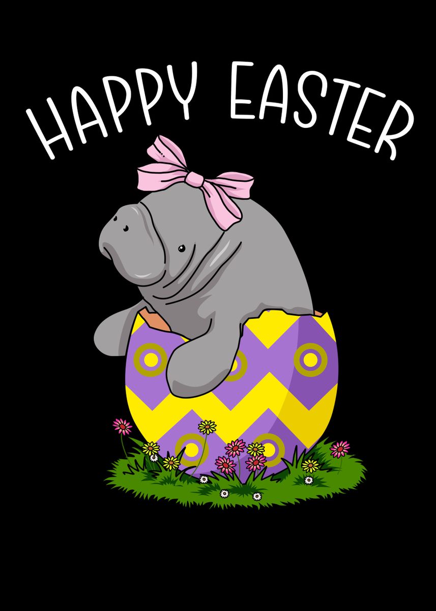 'Easter Egg Gift Manatee' Poster, picture, metal print, paint by ...