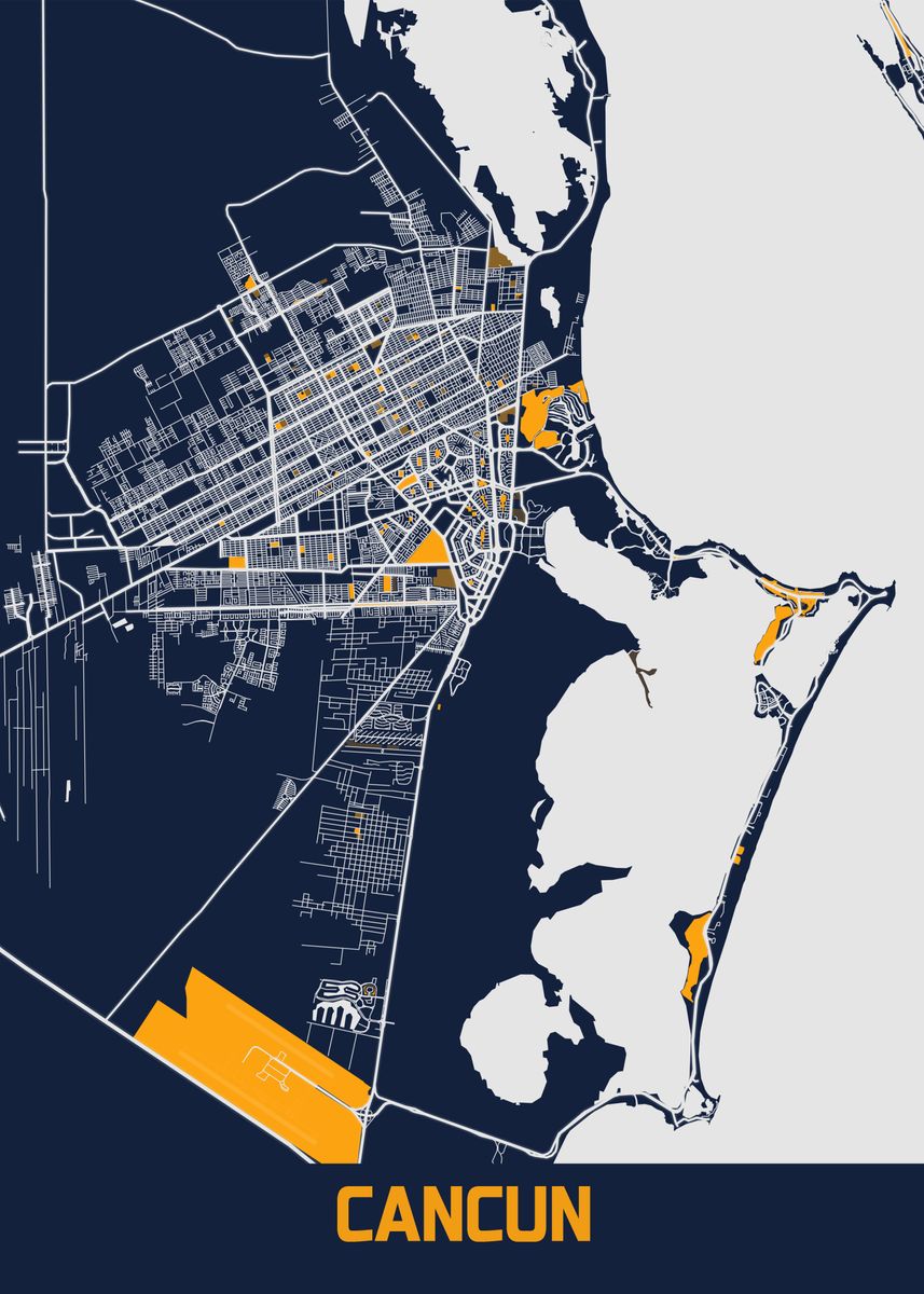 'Cancun City Map' Poster, picture, metal print, paint by Nae | Displate