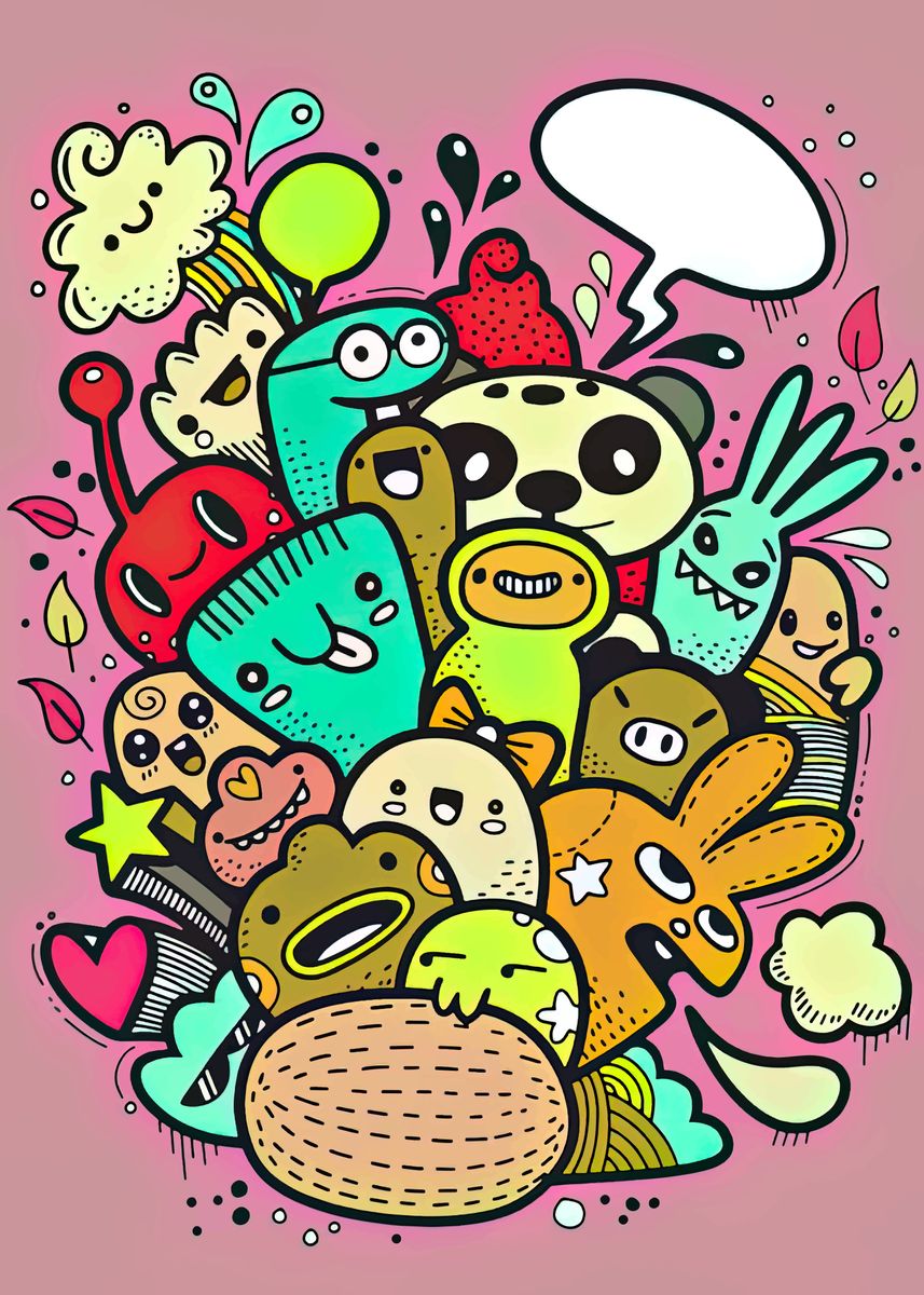'Monster Doodles Cartoons' Poster, picture, metal print, paint by ...