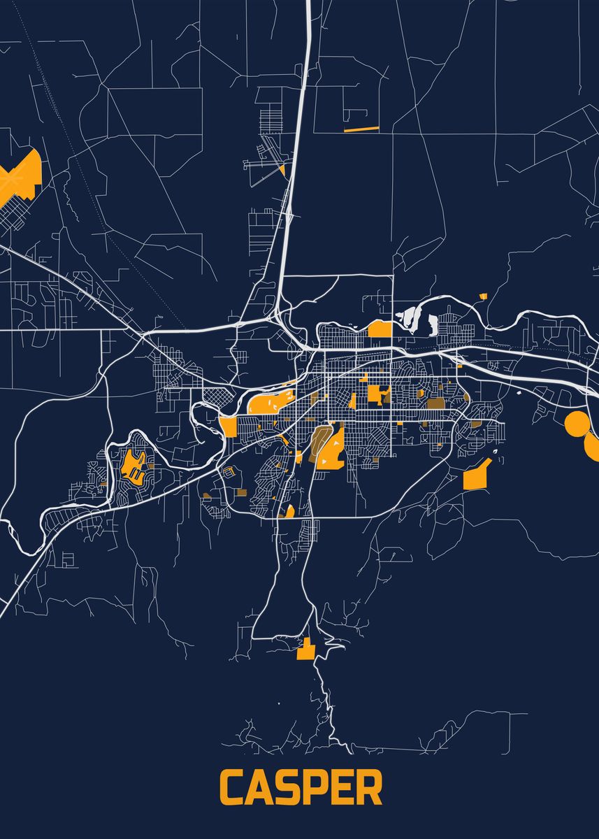 'Casper City Map' Poster, picture, metal print, paint by Nae | Displate