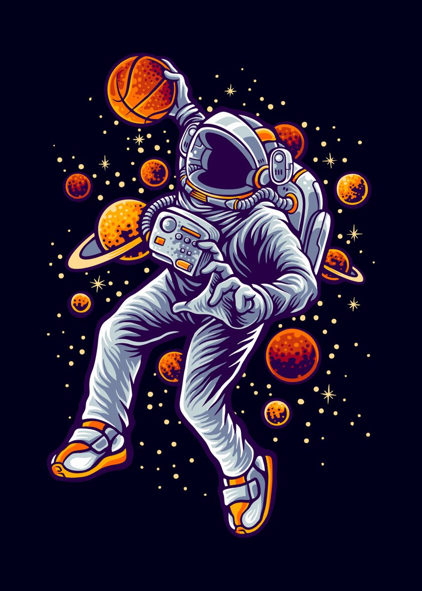 'Slam dunk space' Poster, picture, metal print, paint by Hasnaa Art ...