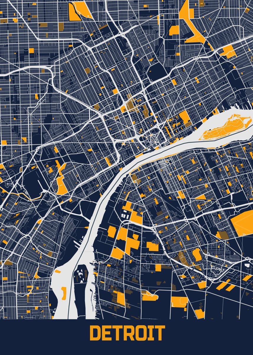 'Detroit City Map' Poster, picture, metal print, paint by Nae | Displate