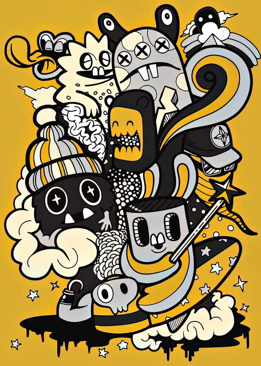 'Monster Doodles Cartoons' Poster, picture, metal print, paint by ...