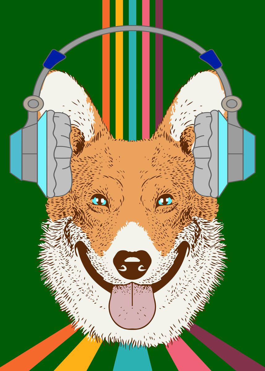 'CORGI DJ HEADPHONES' Poster, picture, metal print, paint by Atomic ...